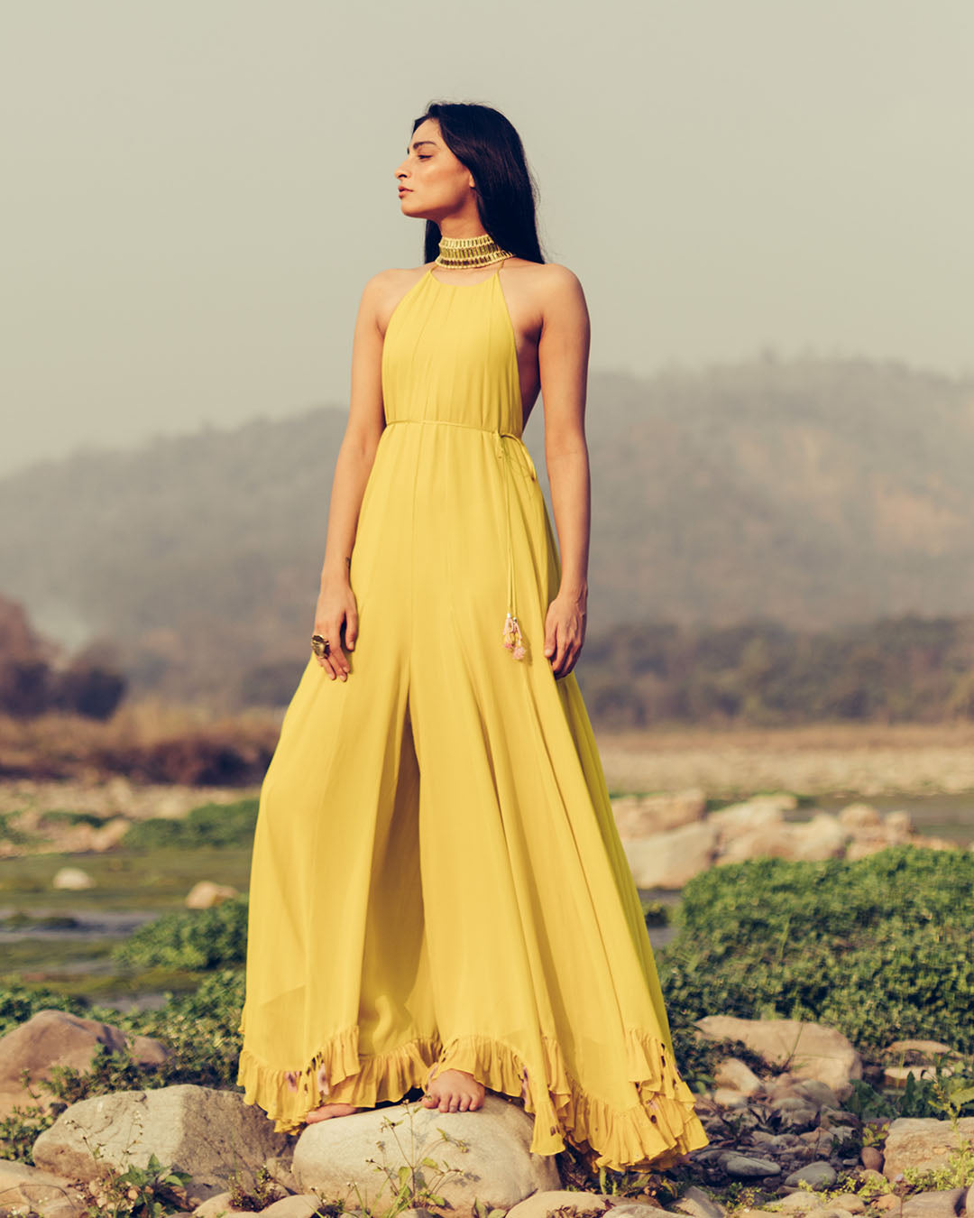 Halter Neck Jumpsuit With Cape Sw11 Madzin Luxury Womenswear