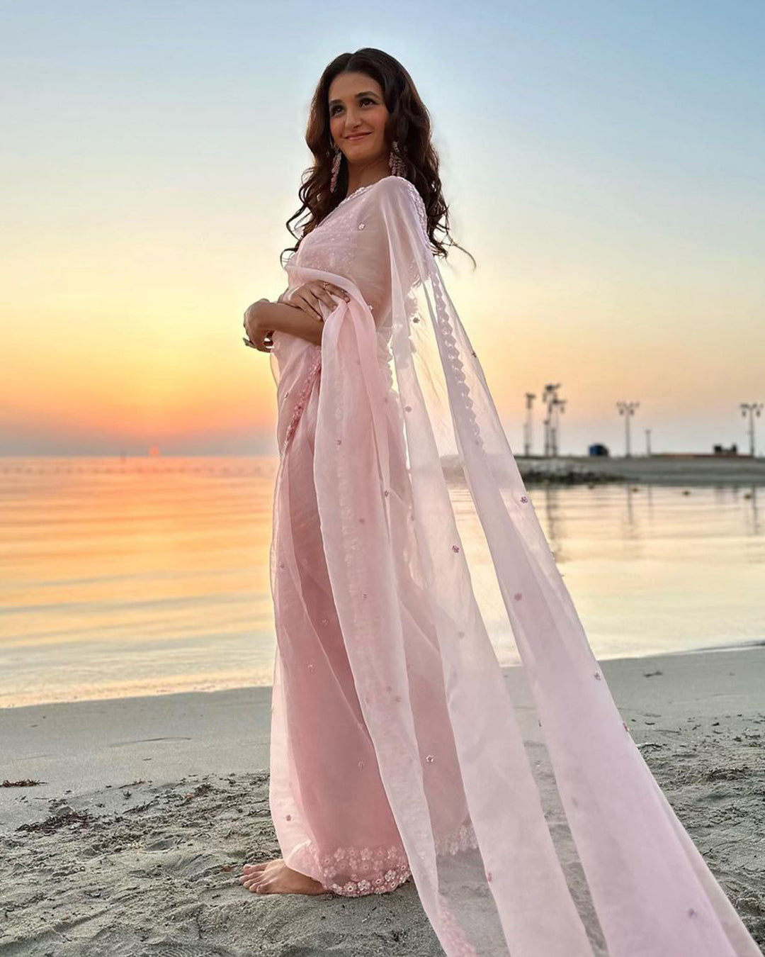 SHAKTI MOHAN IN CRYSTAL ROSE SAREE – Madzin : Luxury Womenswear